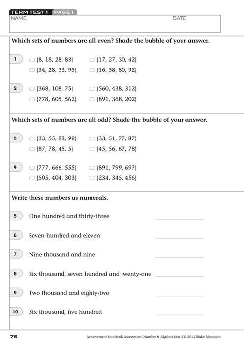 Achievement Standards Assessment - Mathematics: Number & Algebra - Year ...