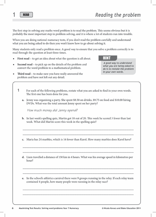 Maximising Test Results Solving NAPLAN style Word Problems Year 7 