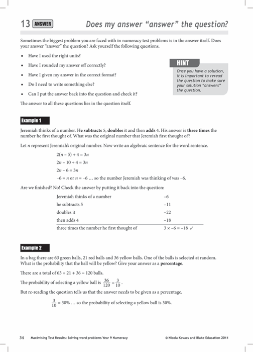 Maximising Test Results Solving NAPLAN style Word Problems Year 9