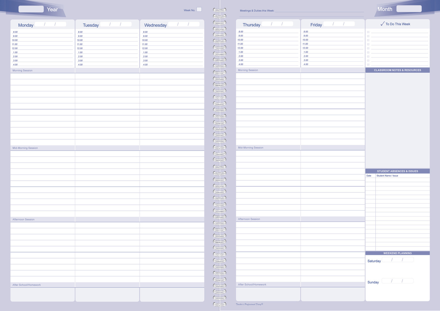 Casual Relief Teacher Undated Planner (Weekly) - Wiro Bound - Createl ...
