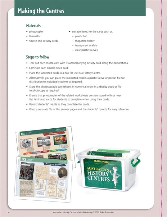 Blake's Learning Centres - Australian History Centres: Middle Primary ...