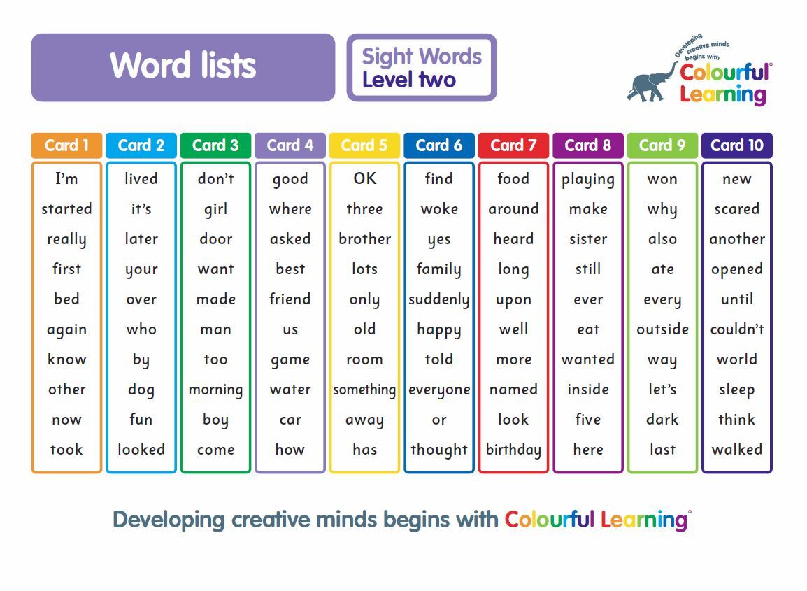 Colourful Learning Sight Words Level Two Educational Resources And Colourful Learning Sight Words Level Two Educational Resources And