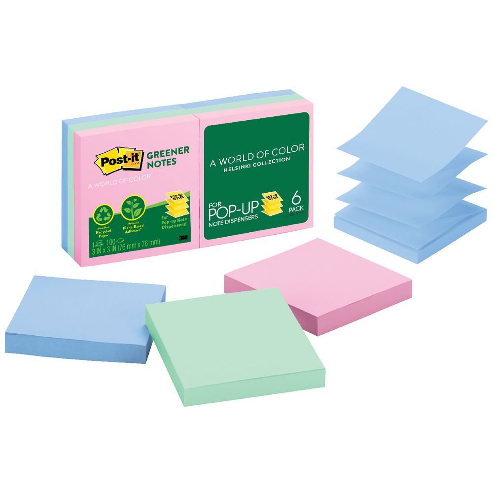 Post-It Greener Notes: Helsinki Collection - 76mm x 76mm ( 6 Pack ...