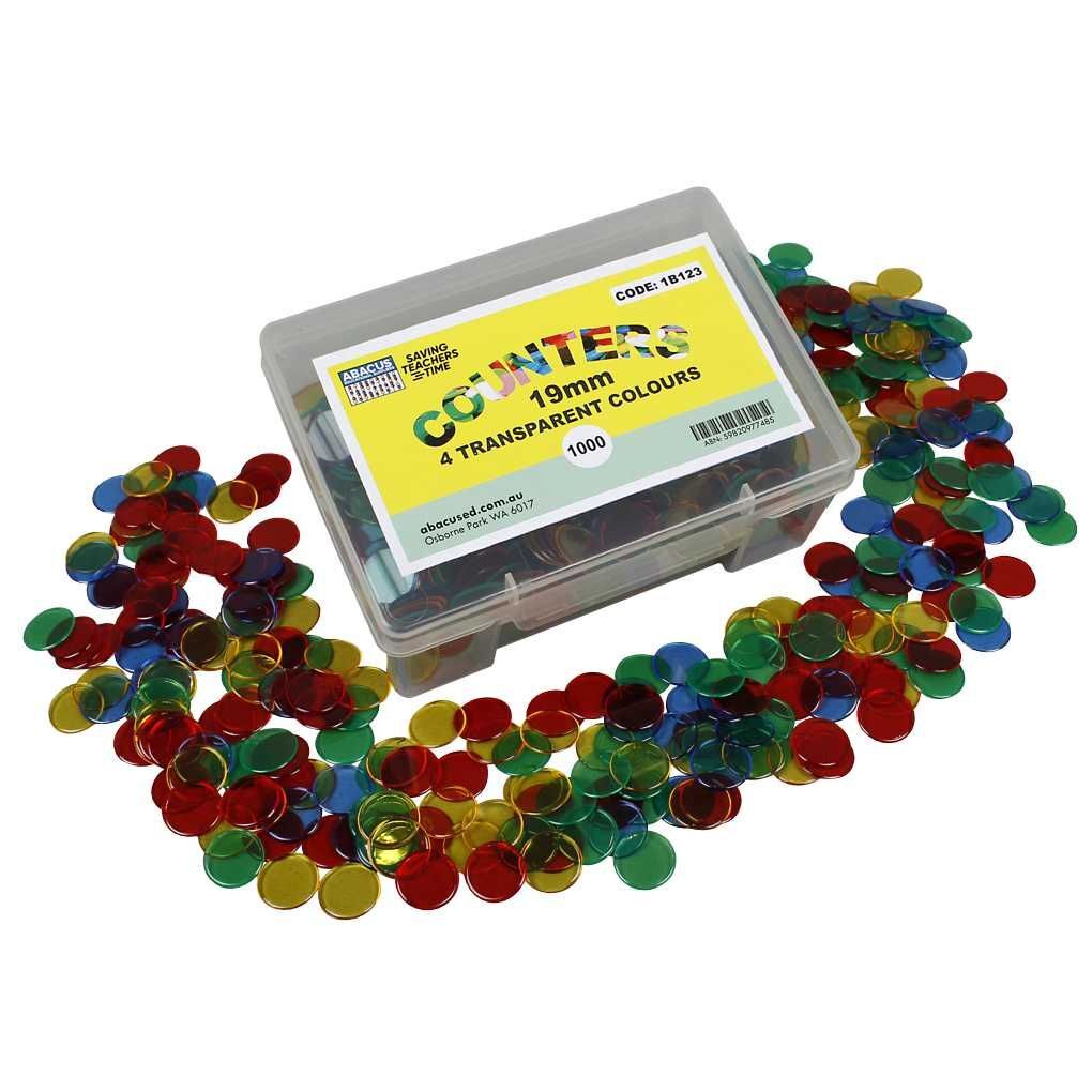 Counters - 19mm: Transparent 4 Colour (Box of 1000) - Abacus (1B123 ...