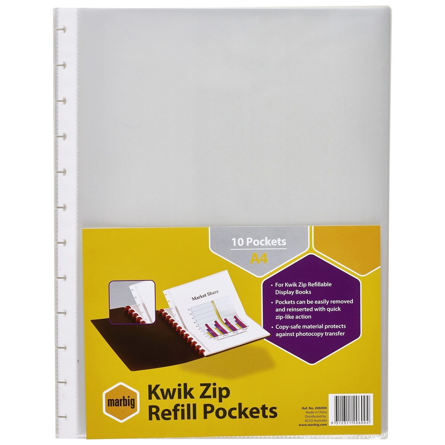 Marbig Kwik Zip Refill Pockets - A4 (Pack of 10) (9312311206004 ...