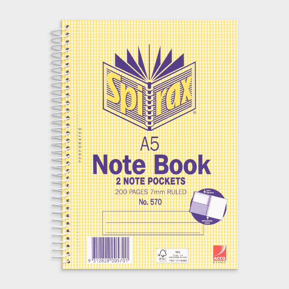 Spirax #570 Notebook A5 - 200 Page: 7mm Ruled (9312828005701 ...