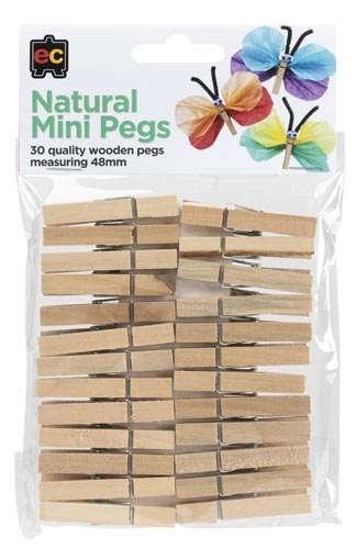 Natural Mini Pegs - 30 Pack - Educational Colours (MPN30) Educational ...