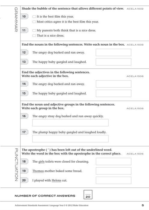 Achievement Standards Assessment - English: Language - Year 5 - Blake ...