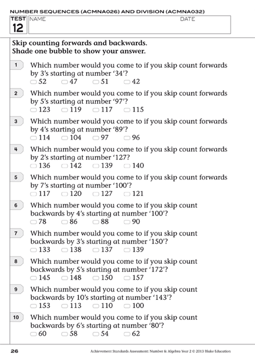 Achievement Standards Assessment - Mathematics: Number & Algebra - Year ...