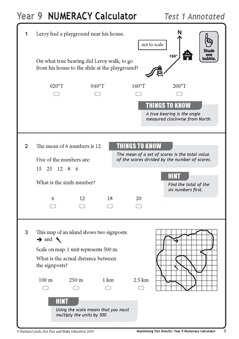 Maximising Test Results NAPLAN style Numeracy Year 9 Calculator 