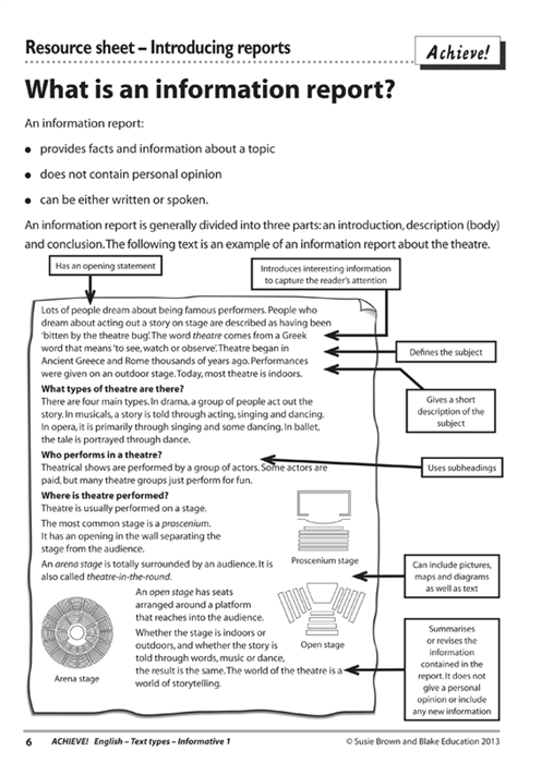 Achieve English Text Types Informative Book 1 Information Report Factual Blake 