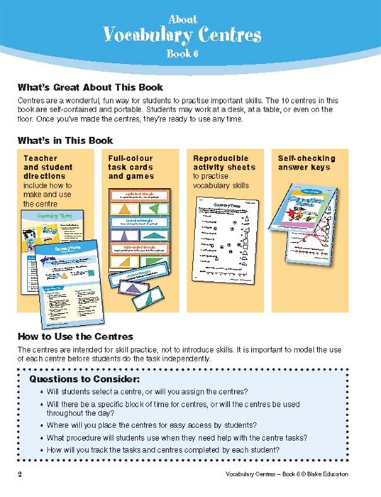 Blake's Learning Centres - Vocabulary Centres: Pack (1 of each Title ...