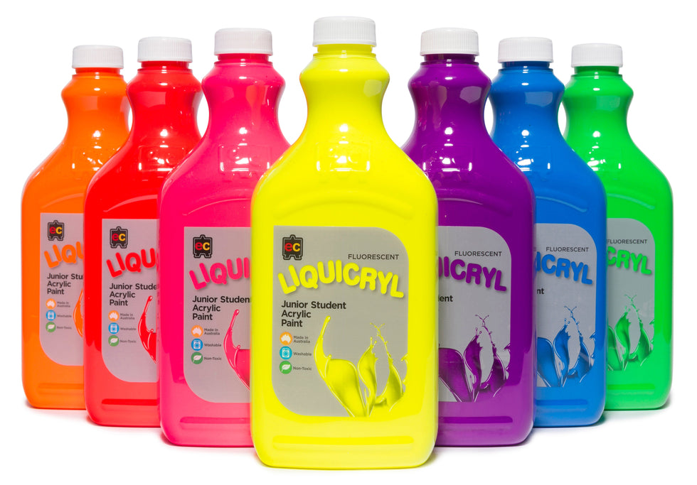 Liquicryl Fluorescent Junior Acrylic Paint - 500mL (Set of 7) – Teacher ...